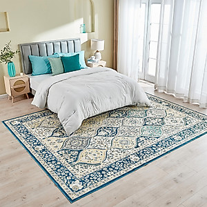 INGEROOM Area Rug 5x7 Machine Washable Area Rug Vintage Flodable Thin Large Area Rug with Non-Slip Backing for Living Room Bedroom, Bathroom, Kitchen 5x7 Area Rugs, Blue