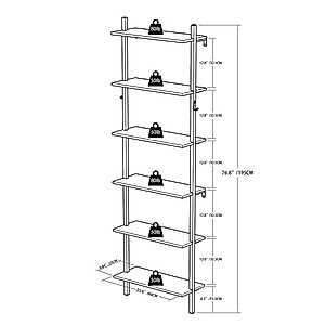 Kiimeey Wall Mounted Bookcase 6-Tier Vintage Open Bookshelf Industrial Tall Shelf with Hooks/Rack(Vintage)