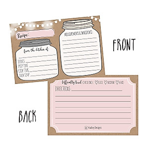 50 Double Sided Recipe Cards 4x6, Wedding Bridal Shower Card, Kraft Blank Christmas Holiday Printable Recipe Card for Binder, Cute Rustic Vintage Retro Gift in a Mason Jar Recipe Cards 4 x 6