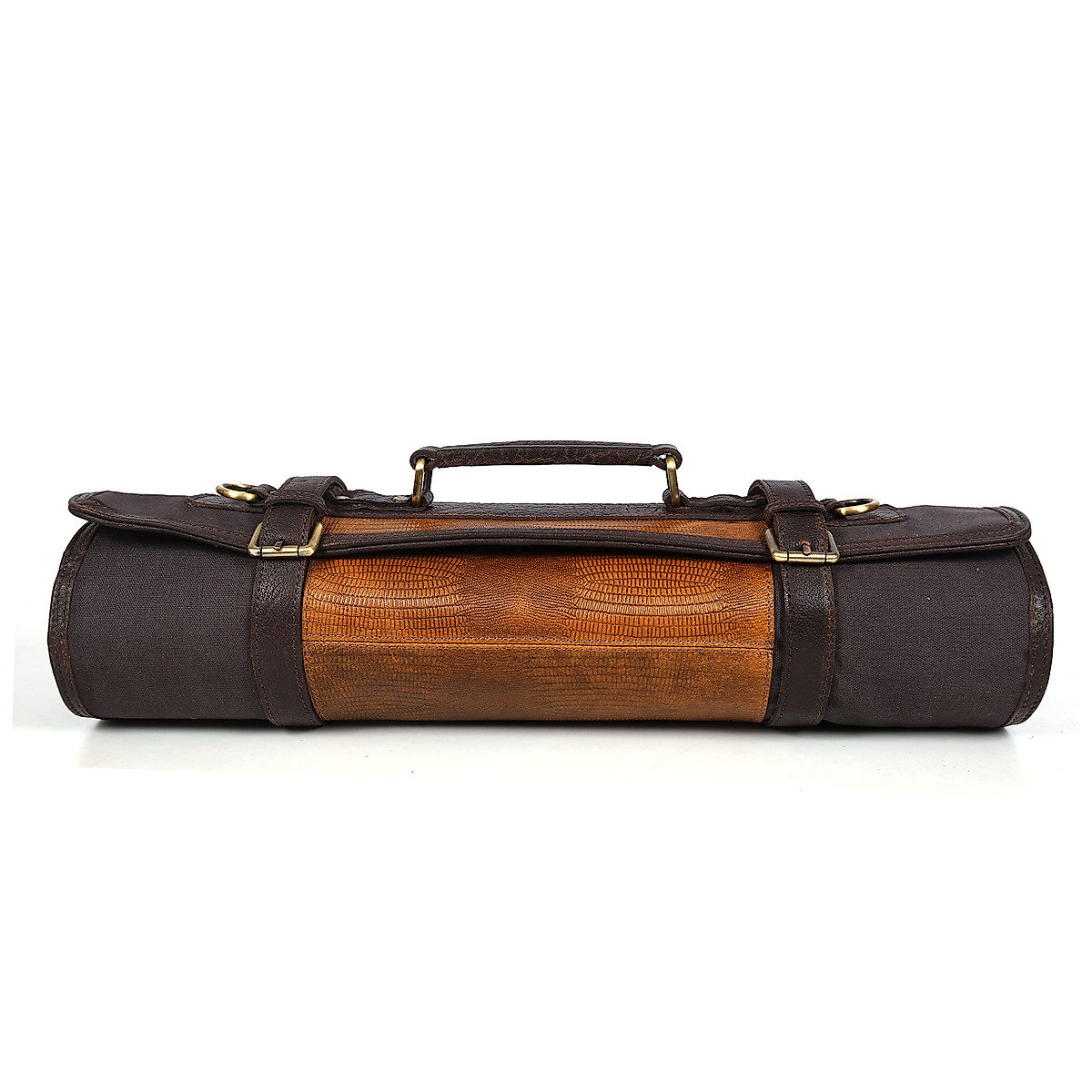 Leather Canvas Knife Roll Storage Bag Expandable 10 Pockets Detachable Shoulder Strap Travel-Friendly Chef Knife Case Roll By Aaron Leather Goods (Nelson, Canvas Leather)