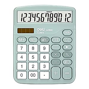 Calculator, Deli Standard Function Desktop Calculators with 12 Digit Large LCD Display and Sensitive Button, Solar Battery Dual Power Office Calculator, Green