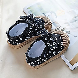 Spring and Summer Girls Casual Shoes Flower Bow Soft Bottom Comfortable and Breathable Big Girl (Black, 18-24Months)