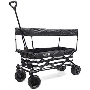 Creative Outdoor Push Pull Stroller Wagon for Kids, 150lbs Weight Capacity, All-Terrain Collapsible Folding Cart with Canopy for Cargo, Beach, Park, Garden, Camping & Tailgate