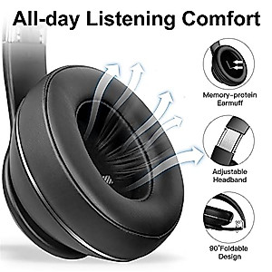Picun Bluetooth Headphones 100 Hours Wireless Gaming Headphones Over Ear Low Latency Stereo Deep Bass, Built-in Microphone, Foldable Adjustable Wired/Wireless Headset for Phone/TV/PC Kids Teens Adults