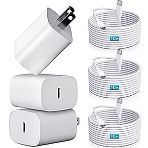 3-Pack iPhone 14 13 12 11 Fast Charger [Apple MFi Certified] 10FT iPhone Fast Charging 20W PD USB C Wall Charger Block USB C to Lightning Cable Fast Chargers for iPhone 14Pro/13Pro/12 Pro/11Pro/XS/XR