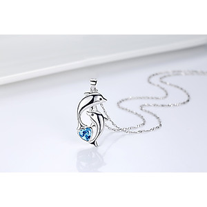 Dolphin Necklace 925 Sterling Silver Mothers Day Gifts For Women Necklace Chains (Heart Blue Dolphin Necklace)