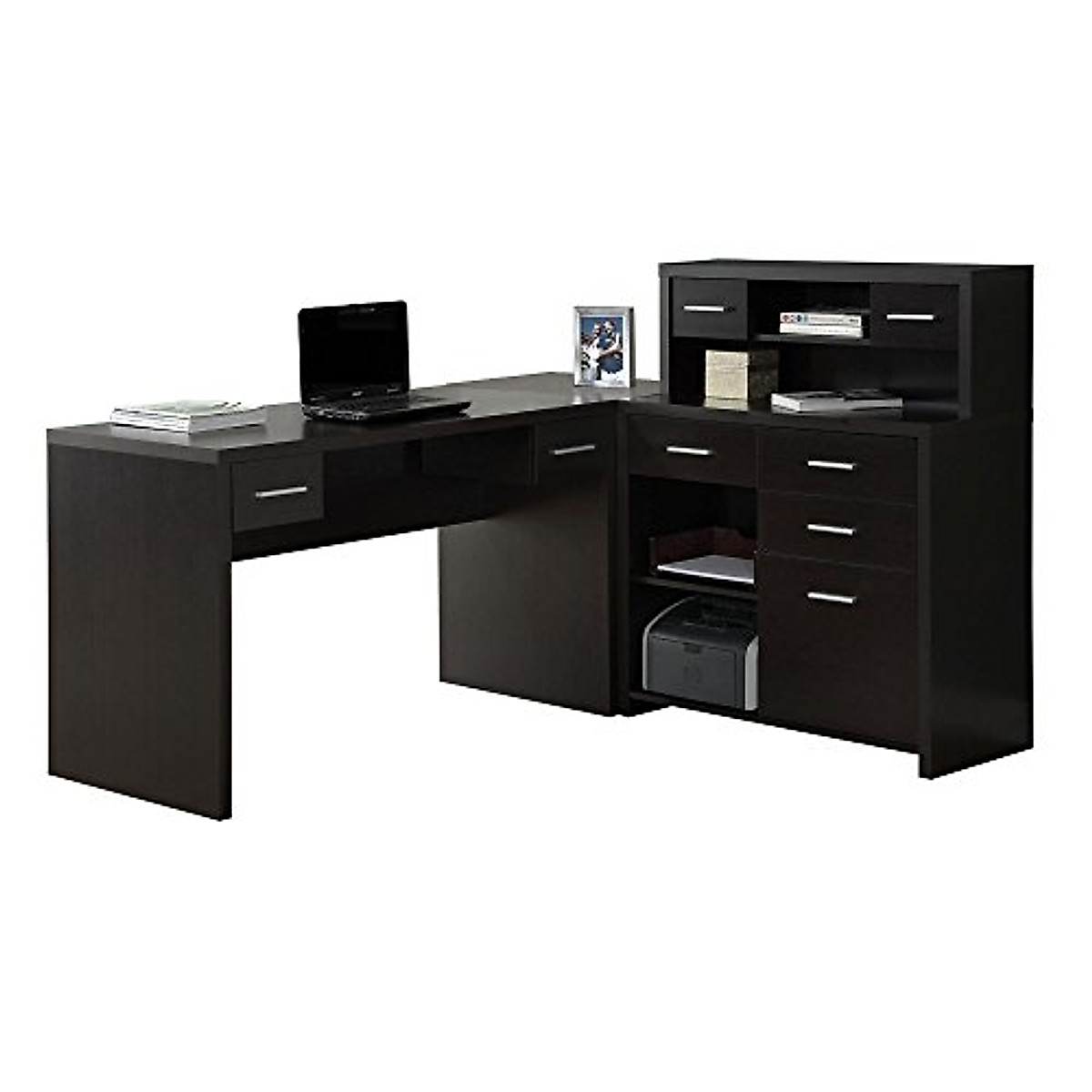 Monarch Specialties Computer Desk L-Shaped - Left or Right Set- Up - Corner Desk with Hutch 60"L (Cappuccino)