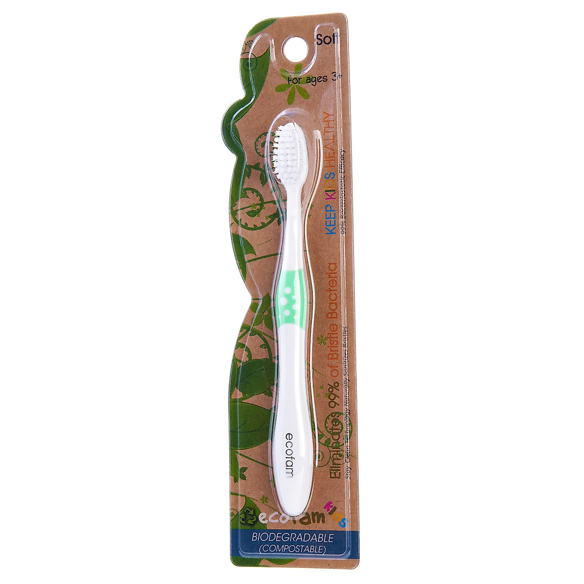 EcoFam by Focus Nutrition Earth Friendly Kids Toothbrushes - Silver Infused Soft Bristle Toothbrush (4 Pack)
