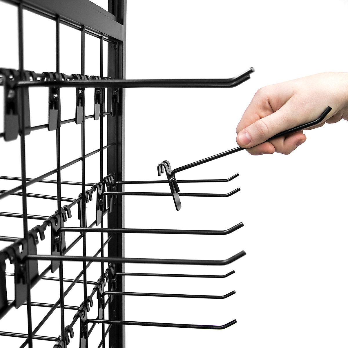 Brybelly Rolling Retail Display Merchandising Rack Store Fixture, 66" Tall x 28" Footprint, Includes 50 Peg Hooks and 4 Shelves