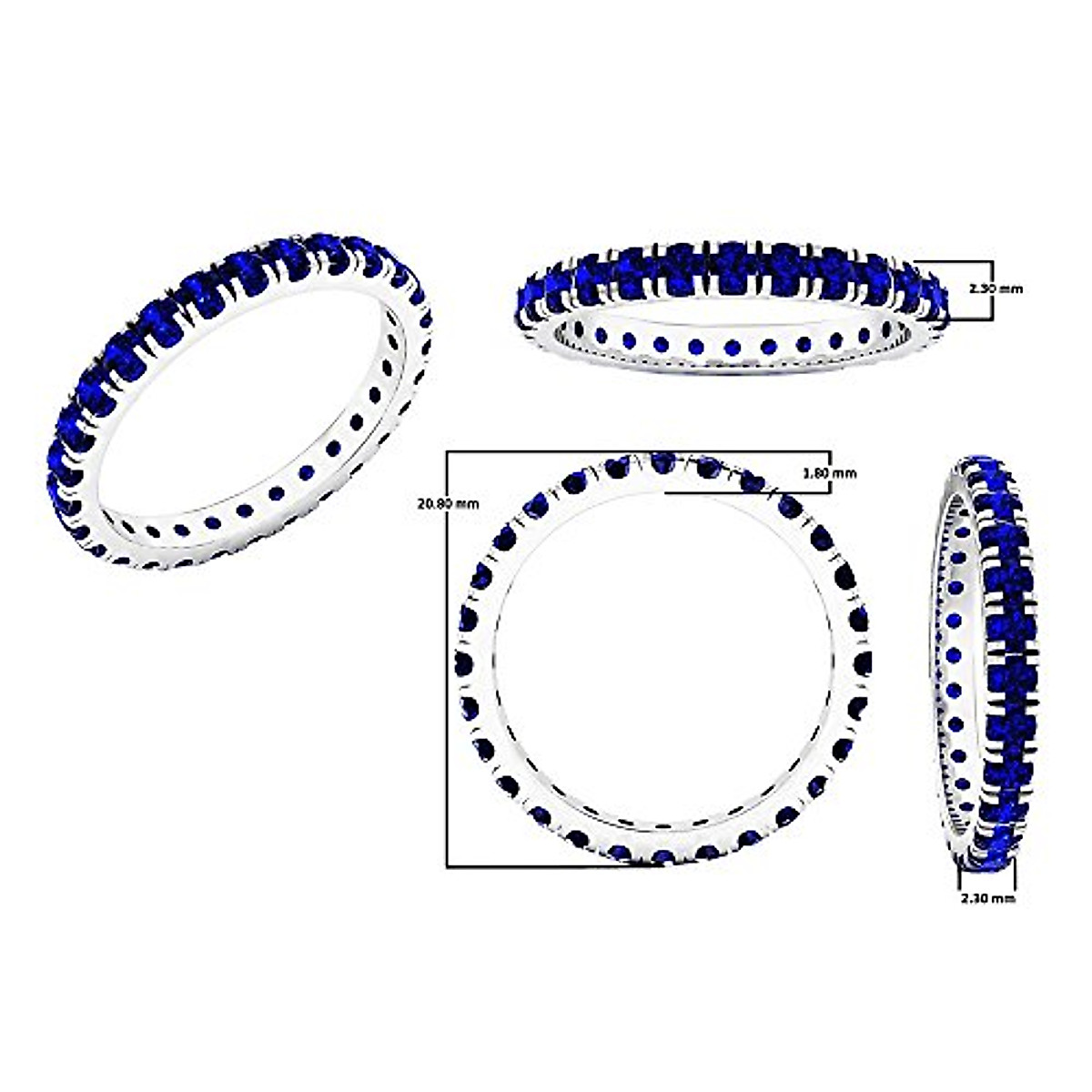 Dazzlingrock Collection 2mm Round Blue Sapphire Eternity Wedding Ring for Her in 10K White Gold Size 7