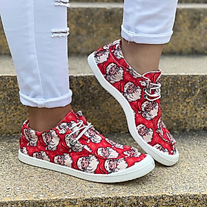 Women's Christmas Shoes Lace Up Fashion Sneakers Low Top Canvas Shoes Snowman Print Lightweight Walking Shoes Red