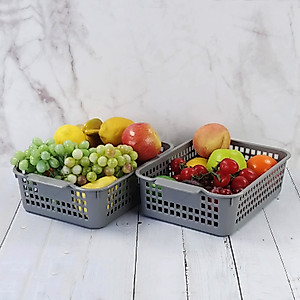 Gloreen 6 Packs Plastic Storage Basket, Grey Small Organizing Baskets, F