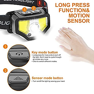 Curtsod Headlamp Rechargeable, 2-Pack 1200 Lumen Super Bright with White Red LED Head Lamp Flashlight, 12 Modes, Motion Sensor, Waterproof, Outdoor Fishing Camping Running Cycling Headlight