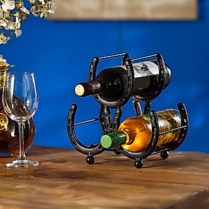 Retrome Iron Horseshoe Wine Rack, Wine Holder 3 Bottles Countertop Freestanding, Dark Bronze…
