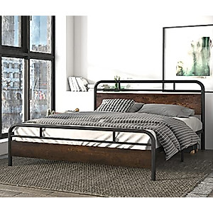 Allewie Heavy Metal King Bed Frame with Headboard & Footboard, Platform Bed with Strong 13 Support, Noise Free, No Box Spring Needed, Easy Assembly, Sandalwood Brown