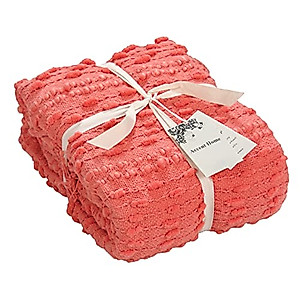 ACCENTHOME Cotton Throw Blanket with Tufted Decorative Design | 50''X60'' Cozy Chenille Knit Lightweight Boho Chic Blankets | Coral Soft Fringe Tassel Blankets for Couch, Bedroom, Living Room Sofa