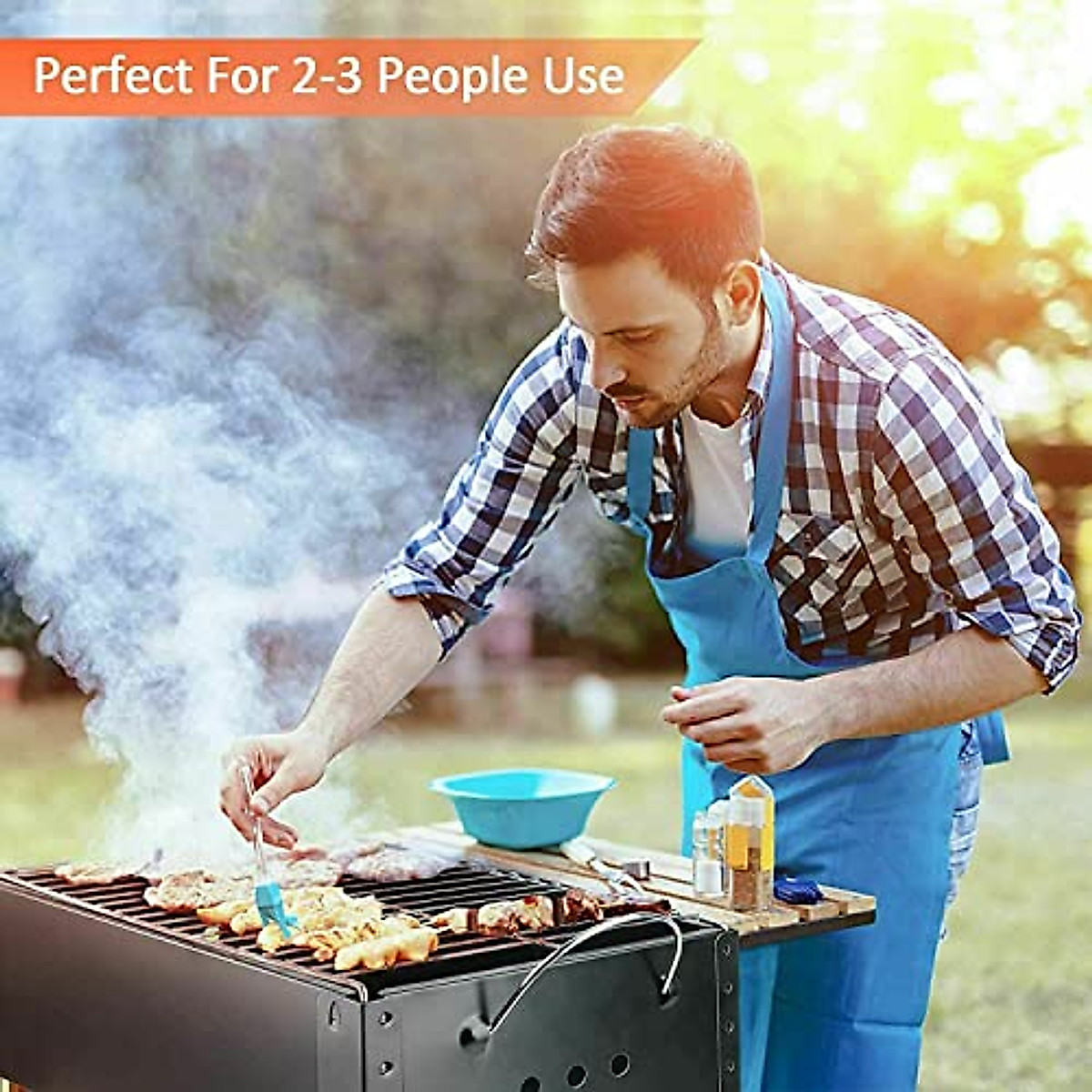 LANTRO JS Folding Portable Barbecue Charcoal Grill,Barbecue Desk Tabletop Outdoor Stainless Steel Smoker BBQ for Outdoor Cooking Camping Picnics Beach(20.47"x13.39"x19.25")