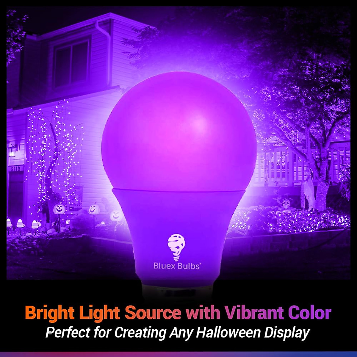 Bluex Bulbs 2 Pack LED A19 Purple Light Bulb - 9W (60Watt Equivalent) - E26 Base LED Purple Bulb, Party Decoration, Porch, Home Lighting, Holiday Lighting, Decorative Illumination (Purple)