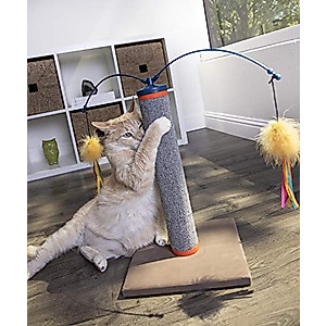 SmartyKat Scratch 'N Spin Carpet Cat Scratching Post with Spinning Wand Toys - Gray, One Size