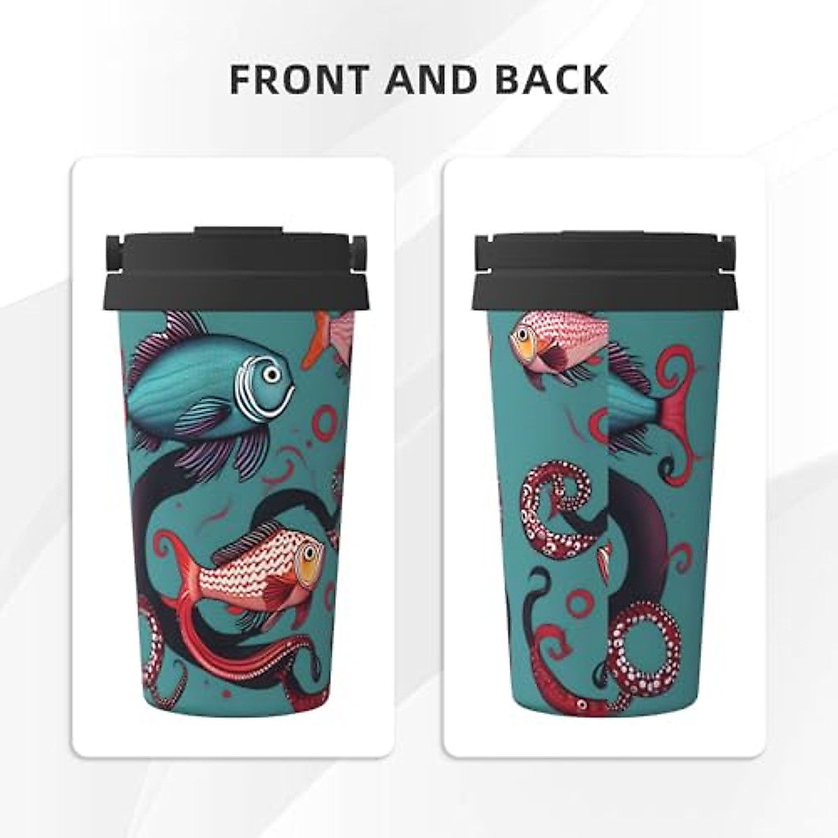 WANGXUEE Fish and Octopus Print 500ml Stainless Steel Travel Tumbler Double Wall Vacuum Insulated Coffee Mug