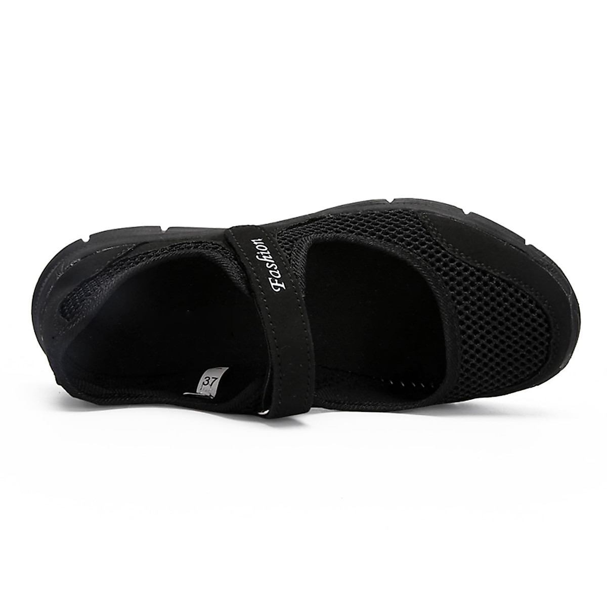 YIBLBOX Womens Walking Shoes Non Slip Work Shoes Adjustable Mary Jane Shoes Mesh Casual Sneakers Black