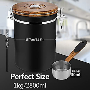 ZWOOS 2 lbs Coffee Canister for Ground Coffee, Coffee Bean Containers, Coffee Storage Airtight Canister with Scoop, 2800 ml (Black+Wood Print Lid)
