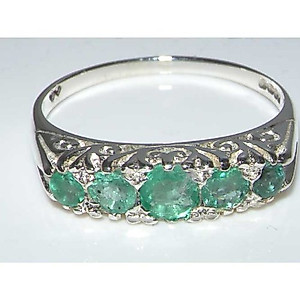 925 Sterling Silver Real Genuine Emerald Womens Band Engagement Ring - Size 6