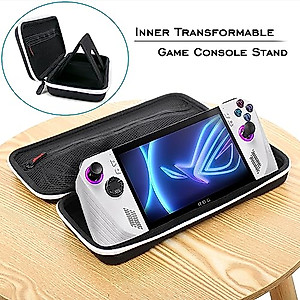 ADVcer Rog Ally Handheld Case, Waterproof EVA Hard Shell Protective Travel Case with Inner Transformable Game Console Stand, Flannel Soft Lining, Double Zipper, Carrying Handle for Rog Ally 7" (White)