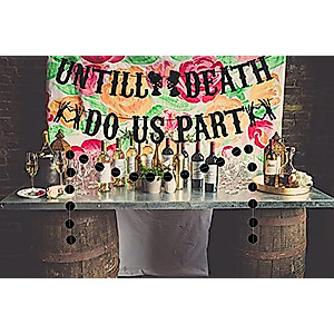 Black Glitter Till Death Do Us Part Banner, Till Death Do Us Part Wedding Decorations with Circle Dots, Halloween Wedding Bachelorette Bridal Shower Engagement Party Decorations ( Pre-Assembled )