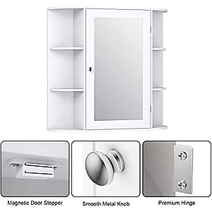 Casart Wall Mounted Bathroom Cabinet with Mirror, Single Door Medicine Cabinet with 4-Tier Inner Shelf