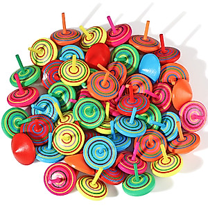 Aoriher Wood Spinning Tops for Kids, Colorful Wooden Gyroscopes Toy, Educational Kindergarten Toys, Rainbow Spin Tops for Games Party Favors Birthday Gifts(12 Pieces)