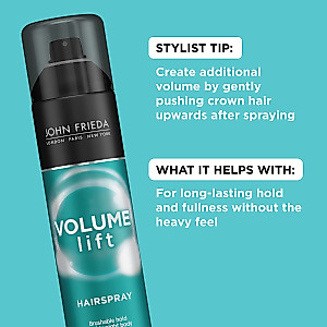 John Frieda Volume Lift Hairspray, Volumizing Hairspray with Air-Silk Technology for Fine or Flat Hair, Adds Body, Long-Lasting Hold, and Fullness for Fine, Thin Hair, 10 Oz, Pack of 2
