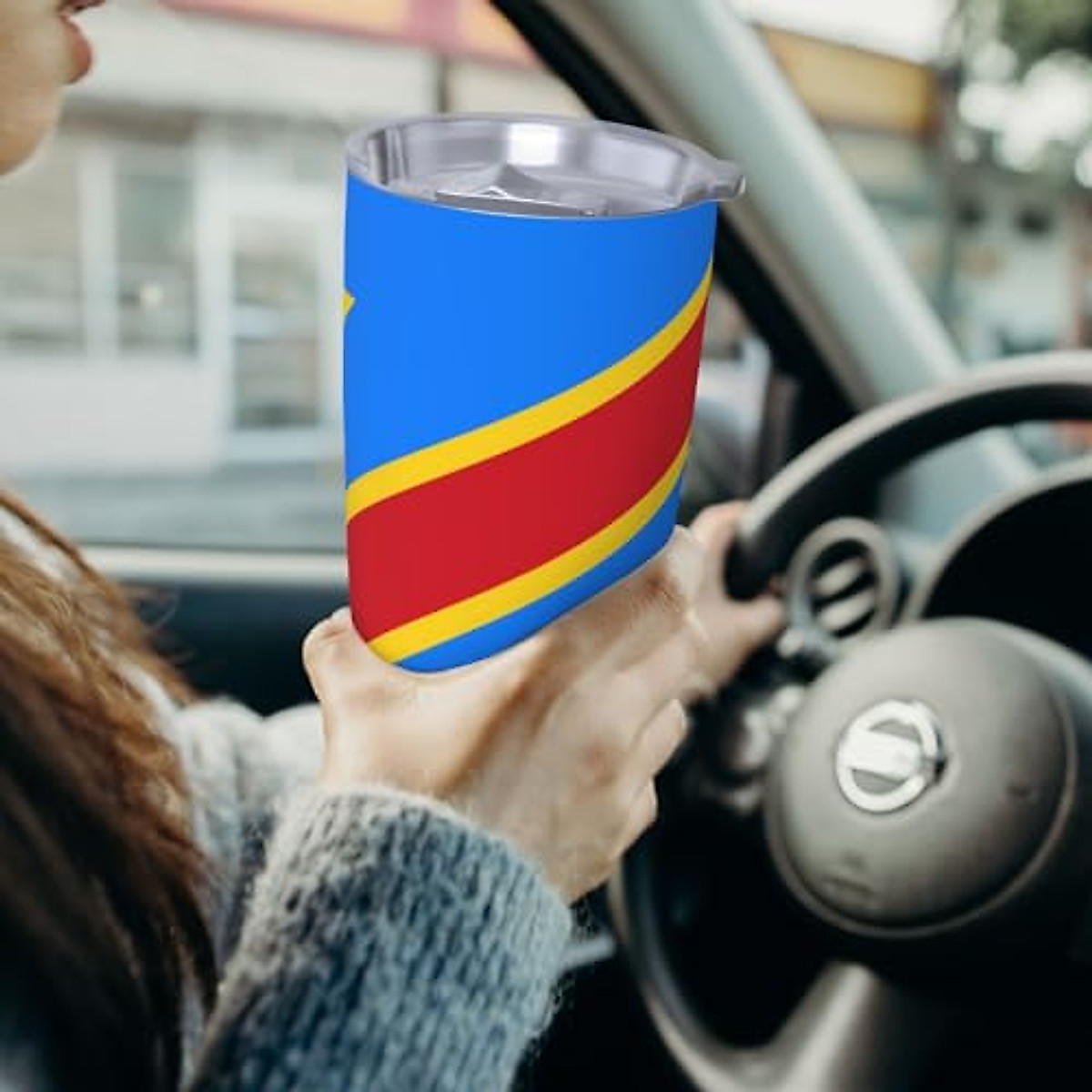 WXZYFP Car cup (single silver rim), can use a straw or drink directly, easy to use.Flag of the Congo