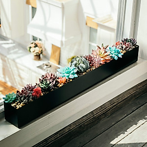 Modern Rectangle Planter Box - 32" Metal Planter Ideal as a Long Succulent Planter | Rectangular Planter Box for Table or Window Sill Planters Indoor | Trough Planter for Indoor Window Planter | Black