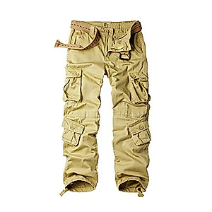 OCHENTA Men's Military Cargo Pants, 8 Pockets Combat Trousers #3357 Khaki 36