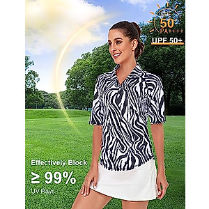 Misyula Athletic Tops for Women,Short Sleeve Quarter Zip Golf Shirts UV Protection Dry Fit Workout Top Relaxed Fit Tennis Training Jogging Performance Active Wear Outfits Zebra L