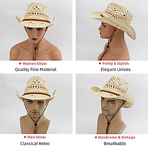 Melesh Adult Straw Sun Beach Western Cowgirl Cowboy Hat for Women (US, Alpha, One Size, Beige)