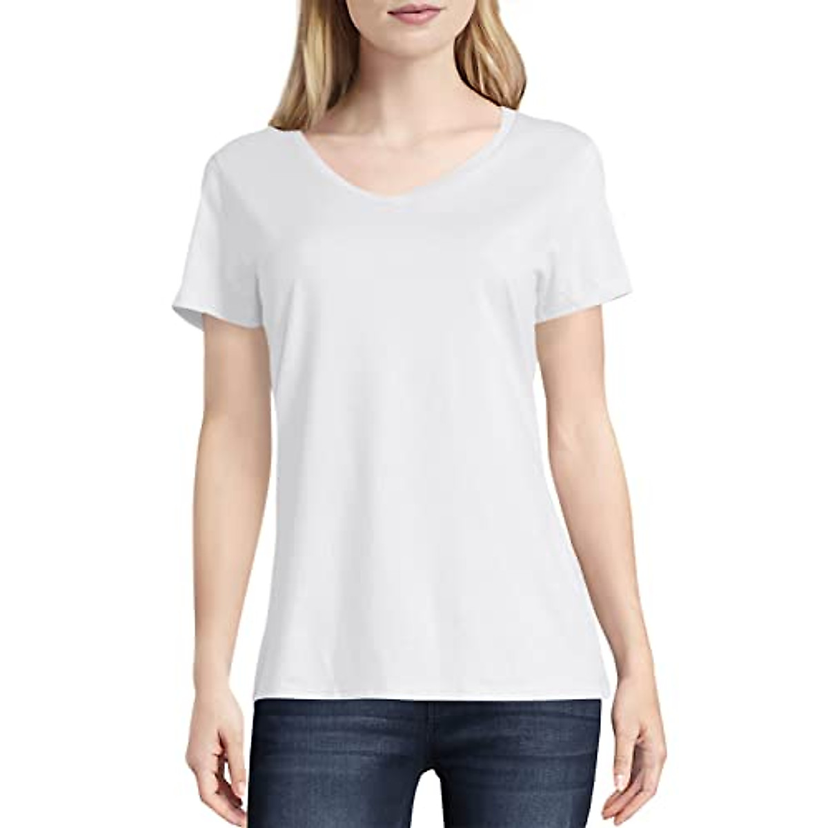 Hanes womens Nano Premium Cotton V-neck Tee fashion t shirts, White, Medium US