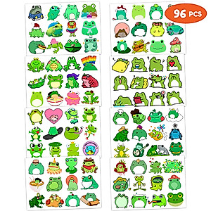 Frog Temporary Tattoos Birthday Themed Party Supplies Decorations Favors Cute Stickers Tattoo 8 Sheets 96 PCS Gifts for Kids Girls Boys Decor Class School Reward Carnival Christmas