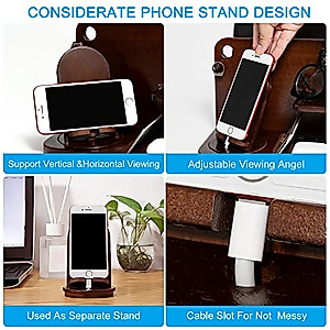 Wood Phone Docking Station for Men, Nightstand Organizer for Him Husband, Watch Stand Wallet Station Key Holder Gifts for Dad Birthday