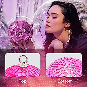 Pink Mirror Disco Ball 6 inch Small Reflects Light Mirror Ball with Hanging Rings for Party Decorations, 70s Theme Party, Christmas Decorations, DJ, Wedding, Birthday