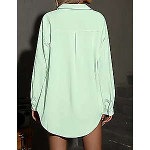 HOTOUCH Button Up Shirts for Women Long Sleeve Loose Collar Shirt Soft Boyfriend Blouses with Pockets Light Green XL