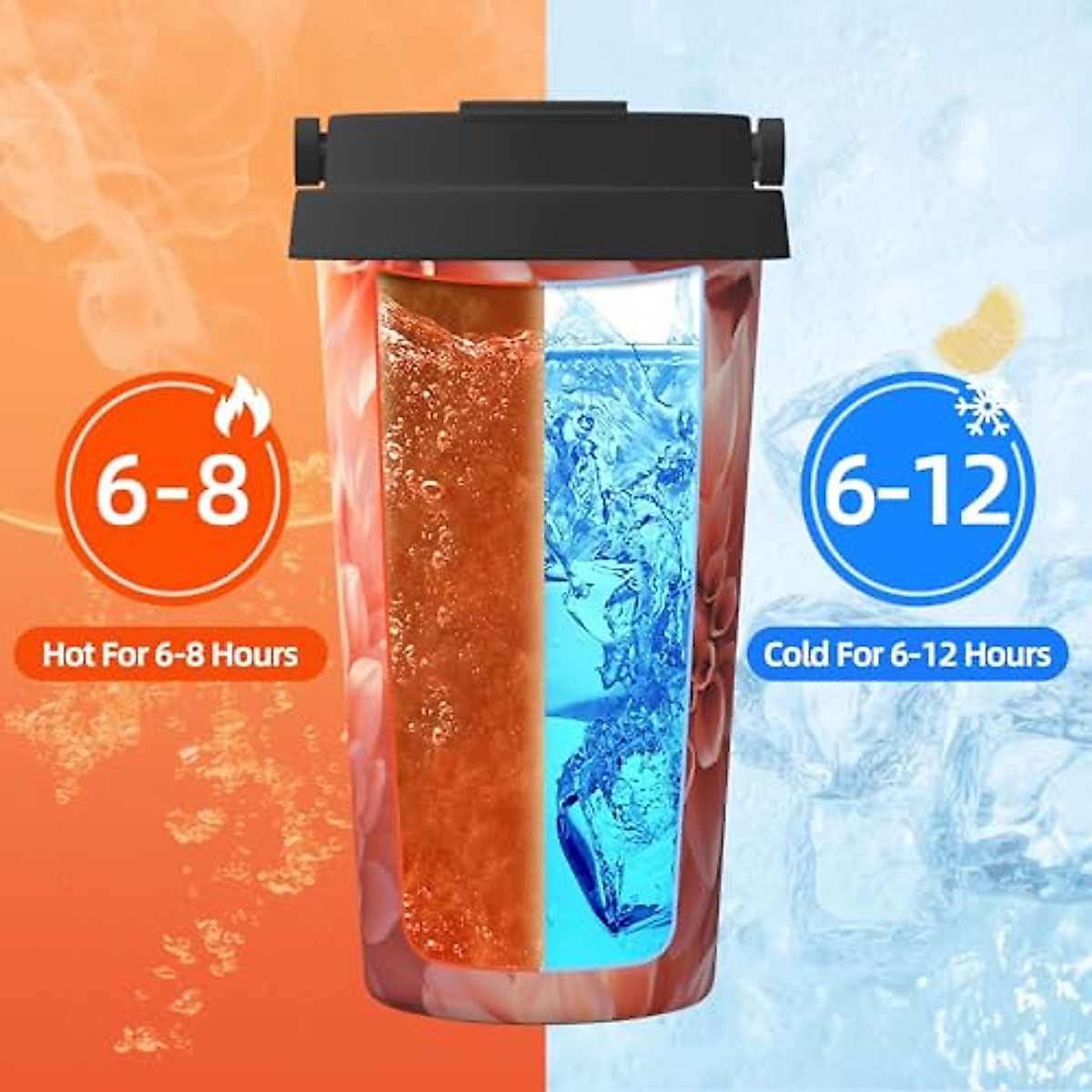 WANGXUEE Triangle Flower Print 500ml Stainless Steel Travel Tumbler Double Wall Vacuum Insulated Coffee Mug