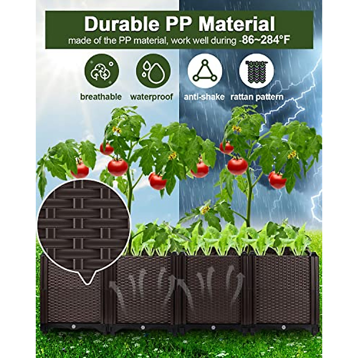 OMMO Deepened Raised Garden Beds Outdoor 4 Set, Plastic Planter Box Large Garden Bed Planter Pots for Patio Yard Balcony Deck Growing Plants, Vegetable, Fruits and Herbs (Install by Yourself Needed)