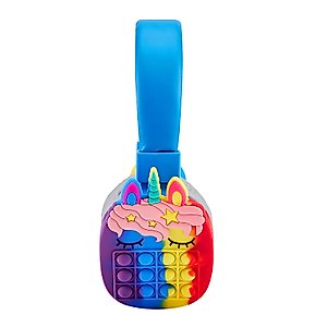Wireless Bluetooth Noise Cancelling Over-Ear Headphone Silicone Fidget Pop Built-in Mic On-Ear Stereo Headset for Smartphone Tablet Computer (Rainbow Unicorn)