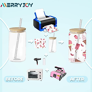 MerryJoy 25 PACK Sublimation Glass Blanks With Bamboo Lid,16 OZ Frosted Glass Cups With Lids And Straws,Sublimation Glass Can,Sublimation Glass Blanks For Iced Coffee,Juice,Soda,Drinks,Beer