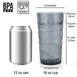 KX-WARE 18-ounce Acrylic Highball Glasses Plastic Tumbler, set of 6 Smoke Gray