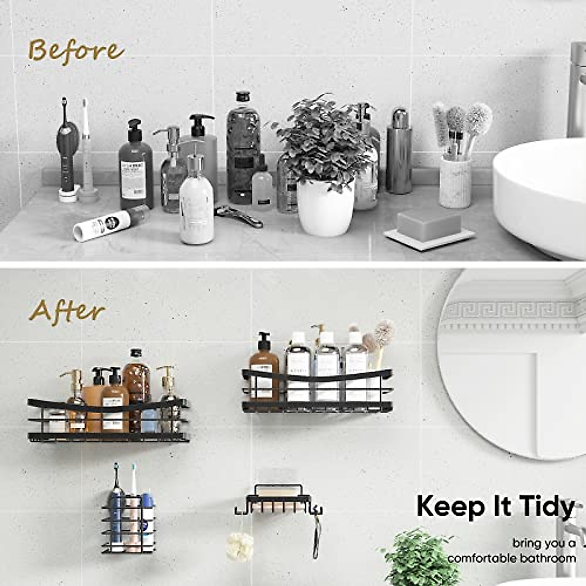 FRWUYU Shower Caddy,adhesive shower shelves Bathroom Shower Organizer Large capacity,[4-Pack],Shower Shelf for Inside Shower Rack,bathroom shower shelves,Matte Black