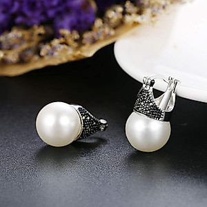 Milacolato Pearl Earrings 18K White Gold Plated 925 Sterling Silver Pearl Earrings Simulated Pearl Drop Earrings Pearl Dangle Stud Earrings Love Jewelry Gifts for Women