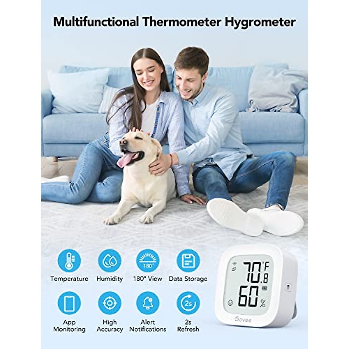 Govee WiFi Thermometer Hygrometer H5103, Indoor Bluetooth Temperature Humidity Sensor with Electronic Ink Display, App Notification Alert, Free Data Storage Export, Digital Remote Monitor for Bedroom